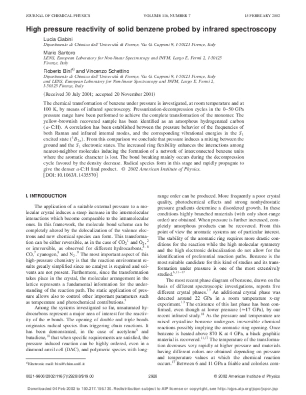 (PDF) High pressure reactivity of solid benzene probed by infrared ...
