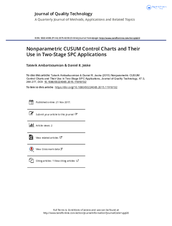 (PDF) Nonparametric CUSUM Control Charts and Their Use in Two-Stage SPC Applications