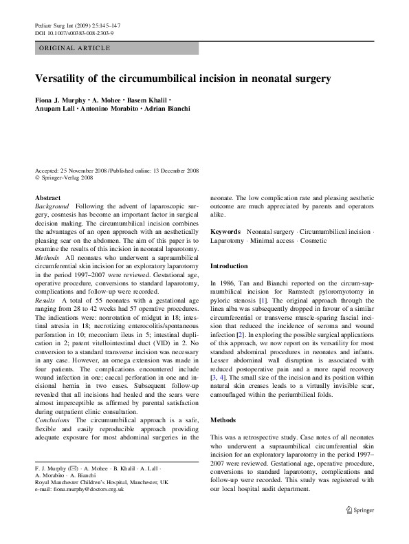 (PDF) Versatility of the circumumbilical incision in neonatal surgery