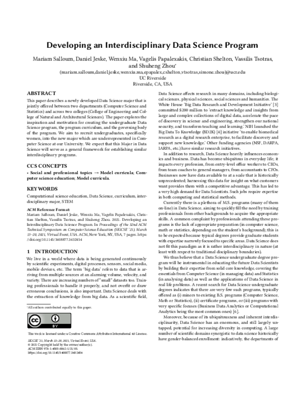 (PDF) Developing an Interdisciplinary Data Science Program