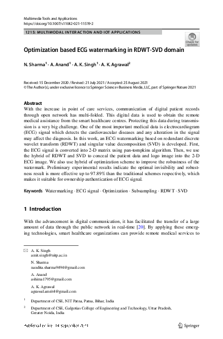(PDF) Optimization based ECG watermarking in RDWT-SVD domain