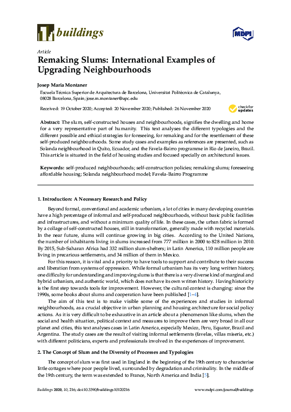 (PDF) Remaking Slums: International Examples of Upgrading Neighbourhoods
