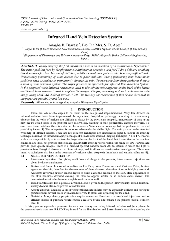 (PDF) Infrared Hand Vein Detection System