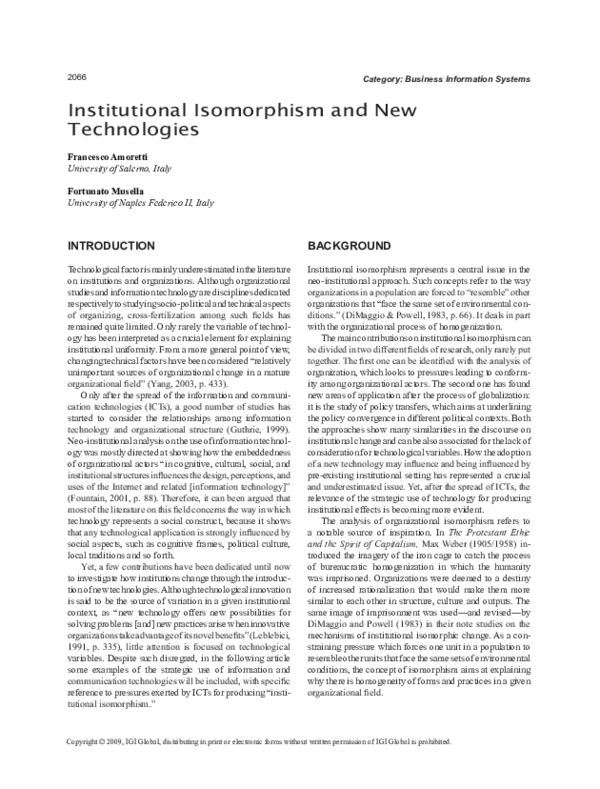 (PDF) Institutional Isomorphism and New Technologies
