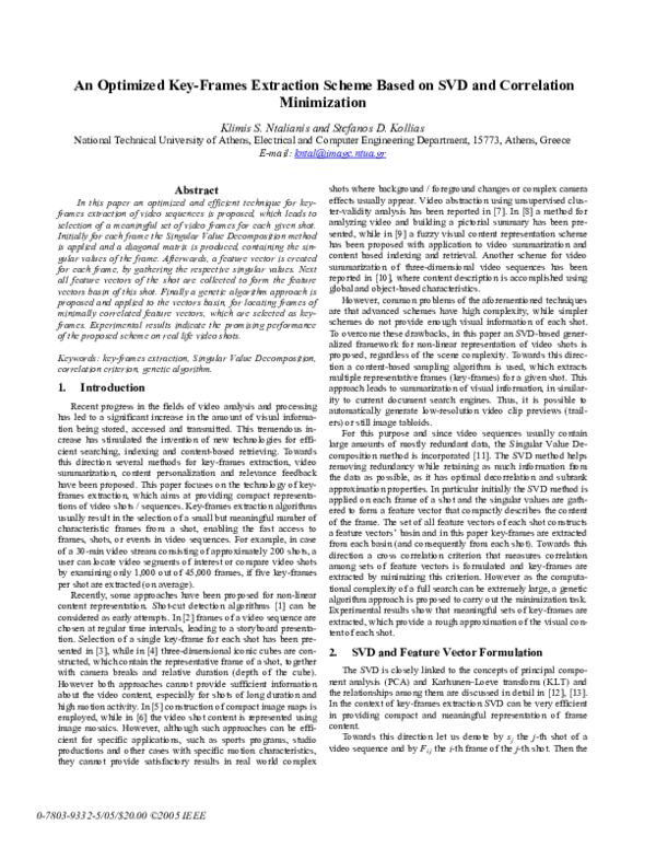 (PDF) An Optimized Key-Frames Extraction Scheme Based on SVD and Correlation Minimization
