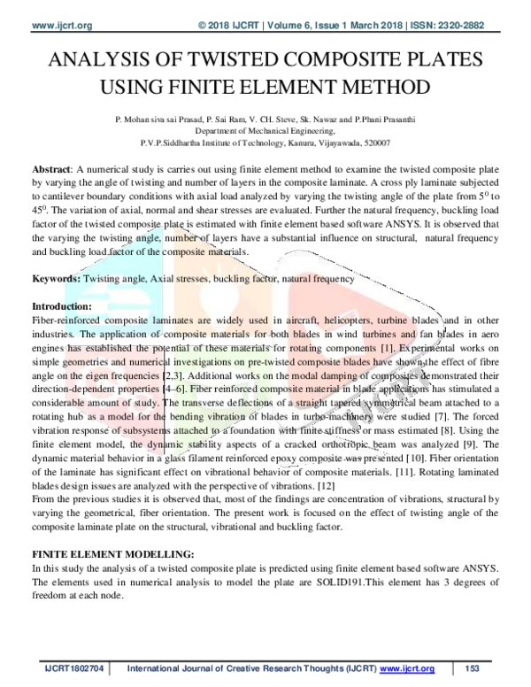 Pdf Analysis Of Twisted Composite Plates Using Finite Element Method