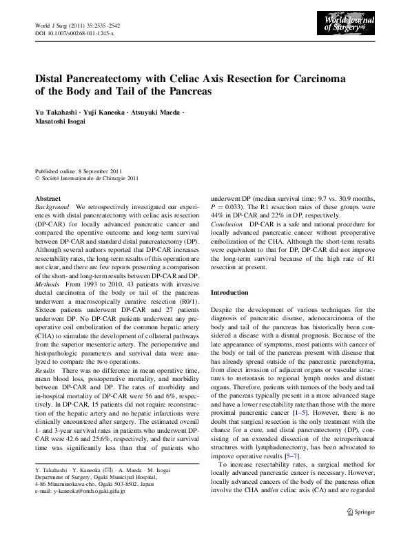 (PDF) Distal Pancreatectomy with Celiac Axis Resection for Carcinoma of ...