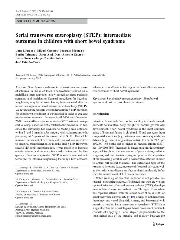 (PDF) Serial transverse enteroplasty (STEP): intermediate outcomes in ...