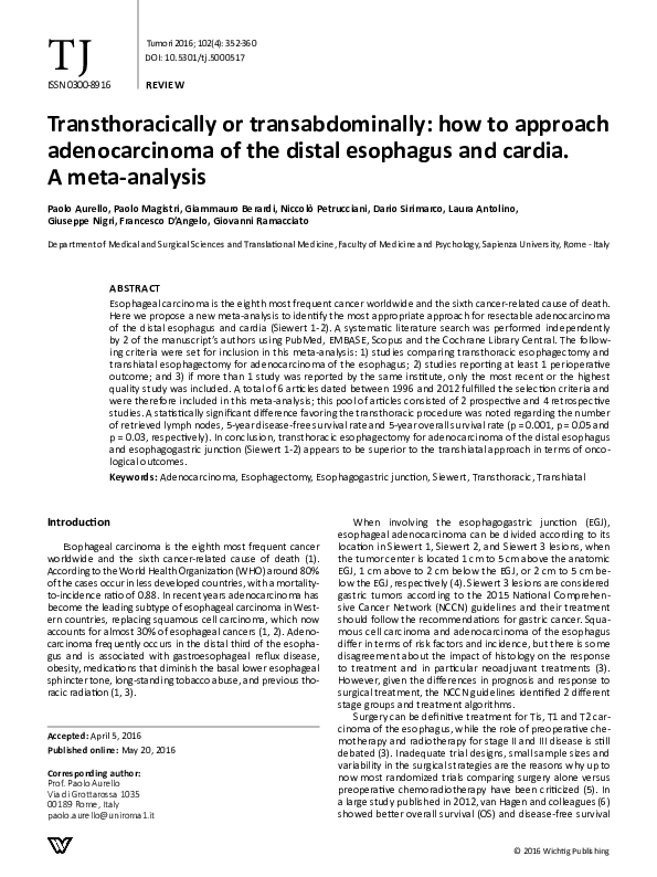 (PDF) Transthoracically or transabdominally: how to approach ...