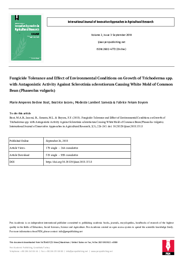 (PDF) Fungicide Tolerance and Effect of Environmental Conditions on Growth of Trichoderma spp ...
