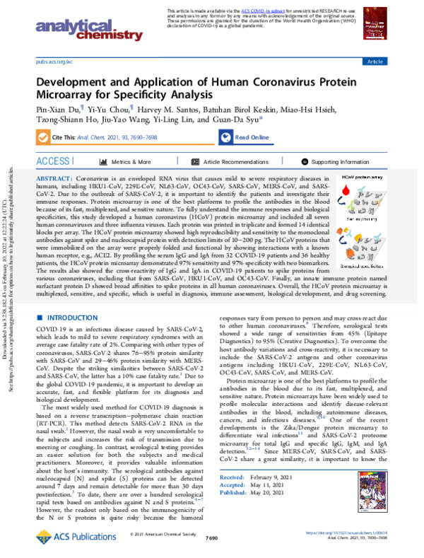 (PDF) Development and Application of Human Coronavirus Protein Microarray for Specificity Analysis