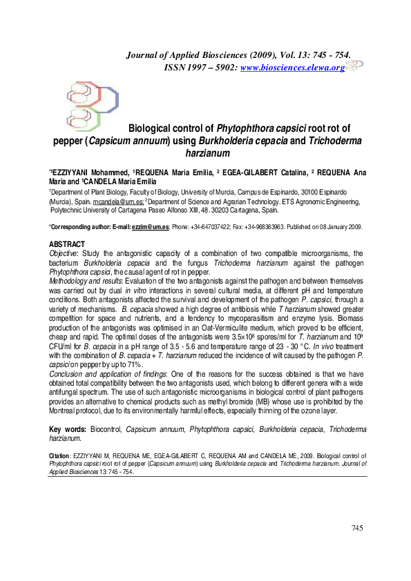 (PDF) Biological control of Phytophthora capsici root rot of pepper (Capsicum annuum) using ...