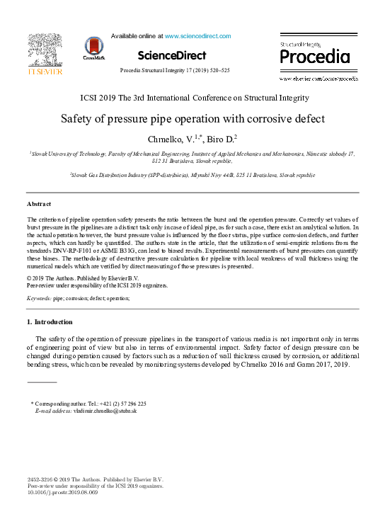 (PDF) Safety of pressure pipe operation with corrosive defect