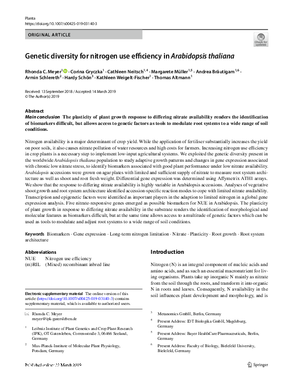 (PDF) Genetic diversity for nitrogen use efficiency in spinach ...