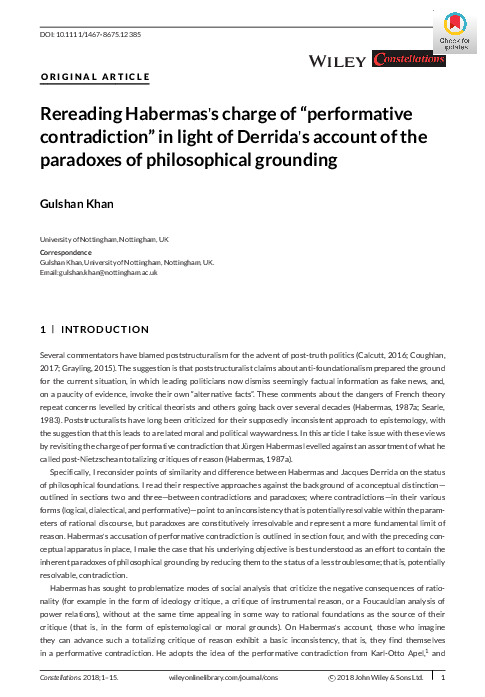 (PDF) Rereading Habermas's charge of “performative contradiction” in ...