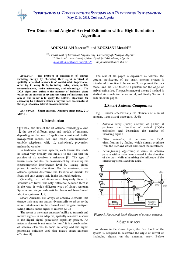 (PDF) Two-Dimensional Angle of Arrival Estimation with a High Resolution Algorithm