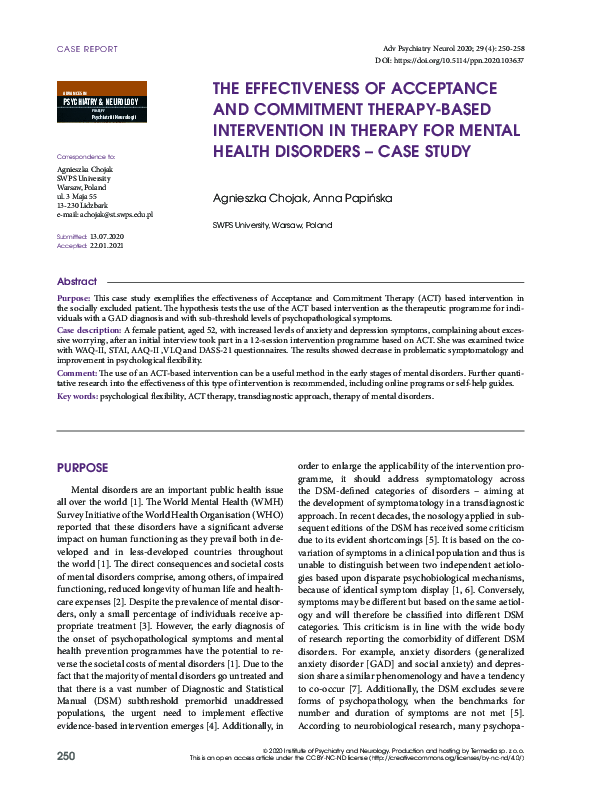 Pdf The Effectiveness Of Acceptance And Commitment Therapy Based