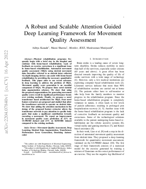 (PDF) A Robust and Scalable Attention Guided Deep Learning Framework for Movement Quality ...