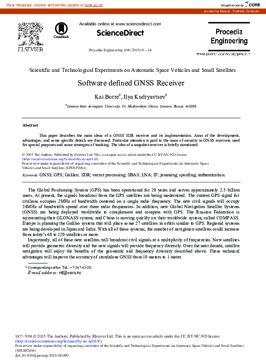 (PDF) Software Defined GNSS Receiver
