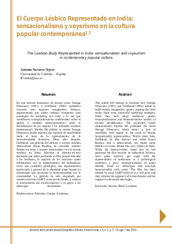 (PDF) The Lesbian Body Represented in India: sensationalism and ...