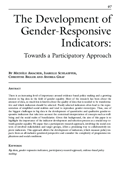 (PDF) The Development of Gender-Responsive Indicators: Towards a Participatory Approach