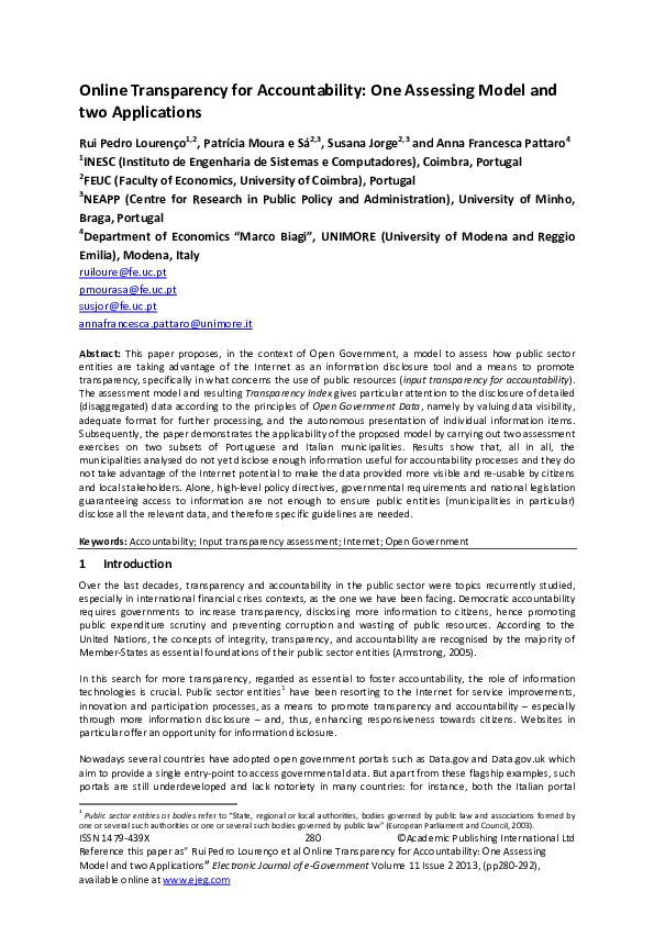 (PDF) Online transparency for accountability: one assessing model and ...