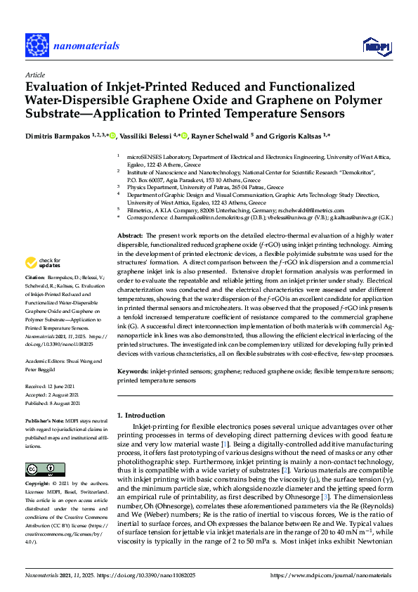 (PDF) Evaluation of Inkjet-Printed Reduced and Functionalized Water-Dispersible Graphene Oxide ...