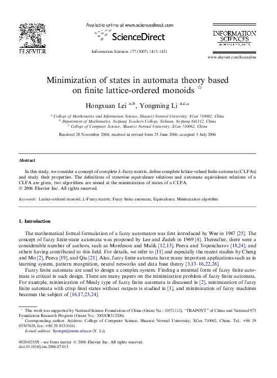 Pdf Minimization Of States In Automata Theory Based On Finite Lattice