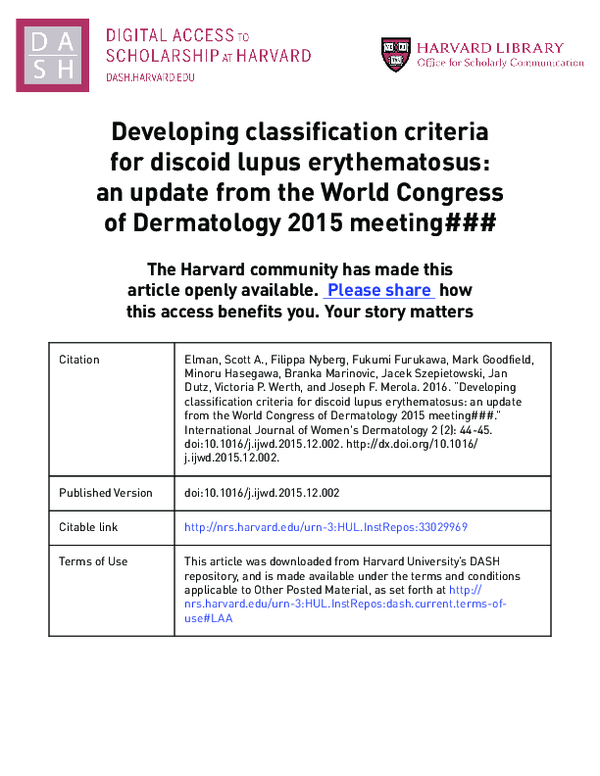 Developing classification criteria for discoid lupus erythematosus: an ...