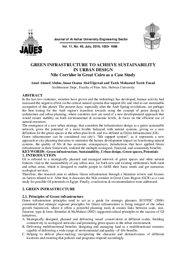 (PDF) GREEN INFRASTRUCTURE TO ACHIEVE SUSTAINABILITY IN URBAN DESIGN ...