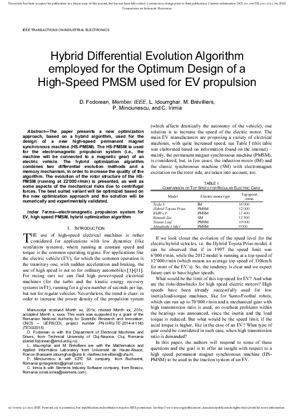 (PDF) Hybrid Differential Evolution Algorithm employed for the Optimum Design of a High-Speed ...