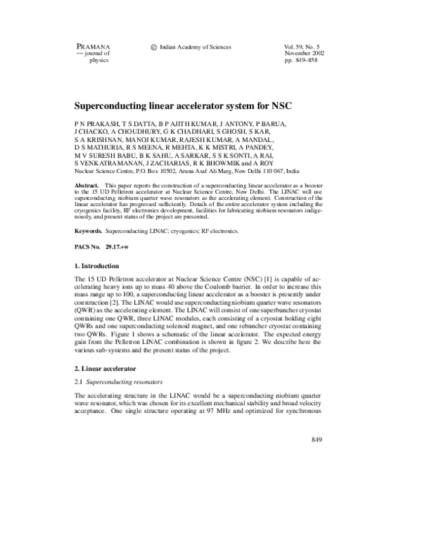 (PDF) Superconducting linear accelerator system for NSC