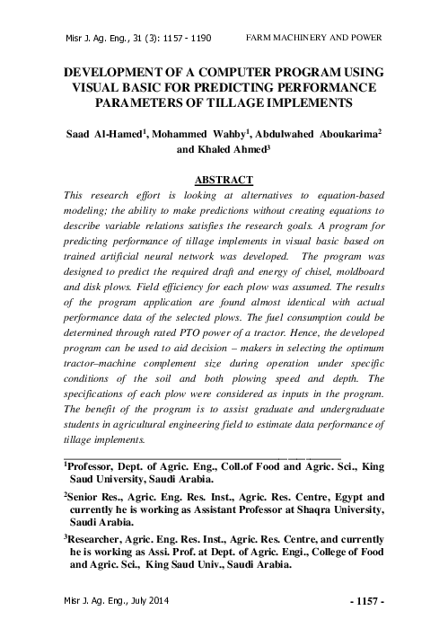 (PDF) Development of a Computer Program Using Visual Basic for Predicting Performance Parameters ...