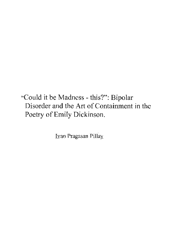 (PDF) "Could it be Madness- this?": Bipolar Disorder and the Art of ...