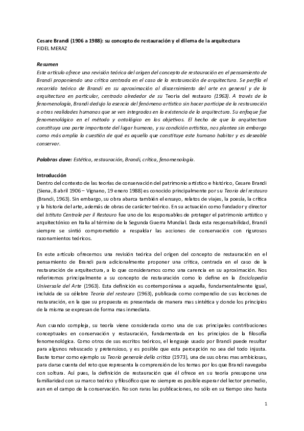 (DOC) Cesare Brandi (1906 a 1988): Su concepto de restauración y el ...