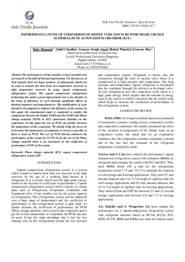 (PDF) Experimental Study of Comparison of Simple VCRS and VCRS with ...