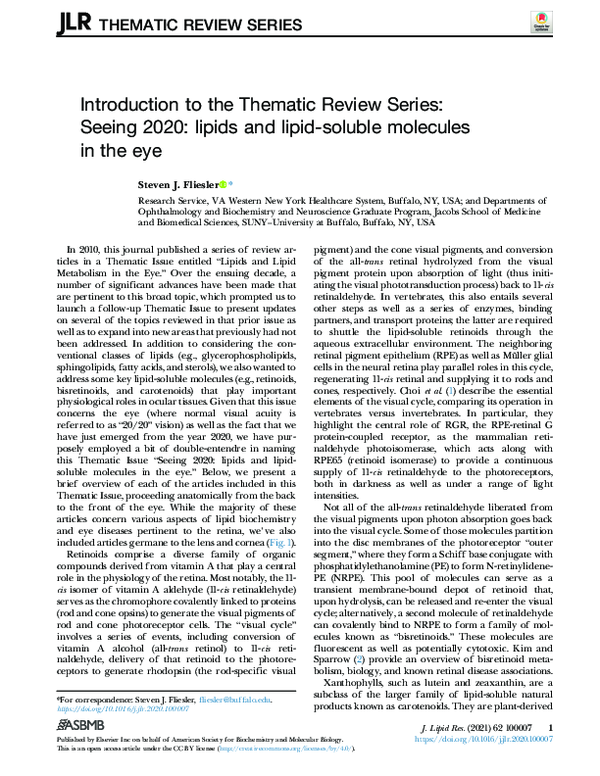 (PDF) Introduction to the Thematic Review Series: Seeing 2020: lipids ...