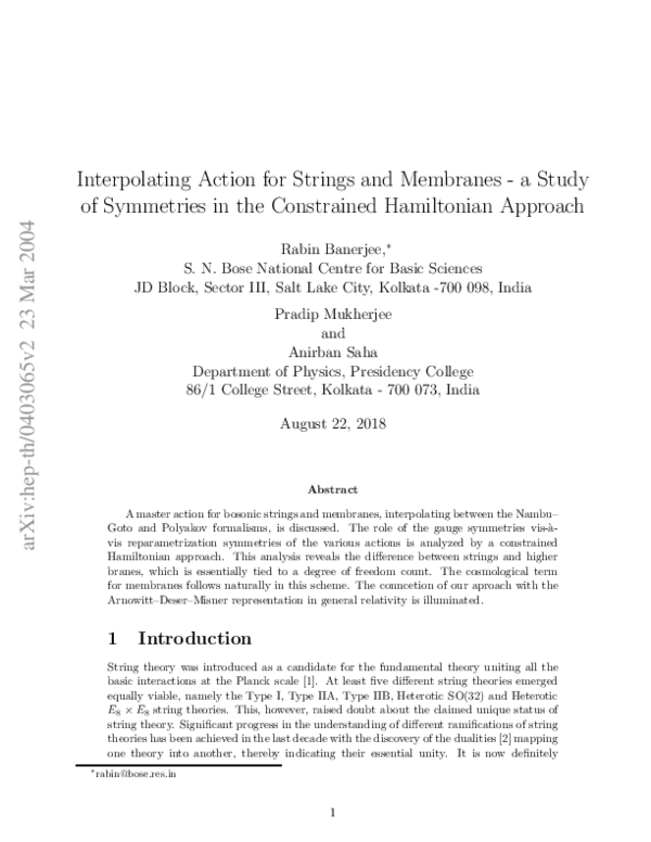 (PDF) Rabin Banerjee, ∗ S. N. Bose National Centre for Basic Sciences