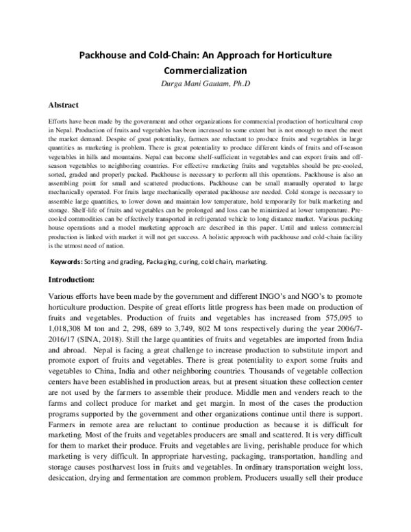 (PDF) Packhouse and Cold-Chain: An Approach for Horticulture ...