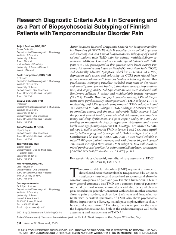(PDF) Research Diagnostic Criteria Axis II in screening and as a part ...