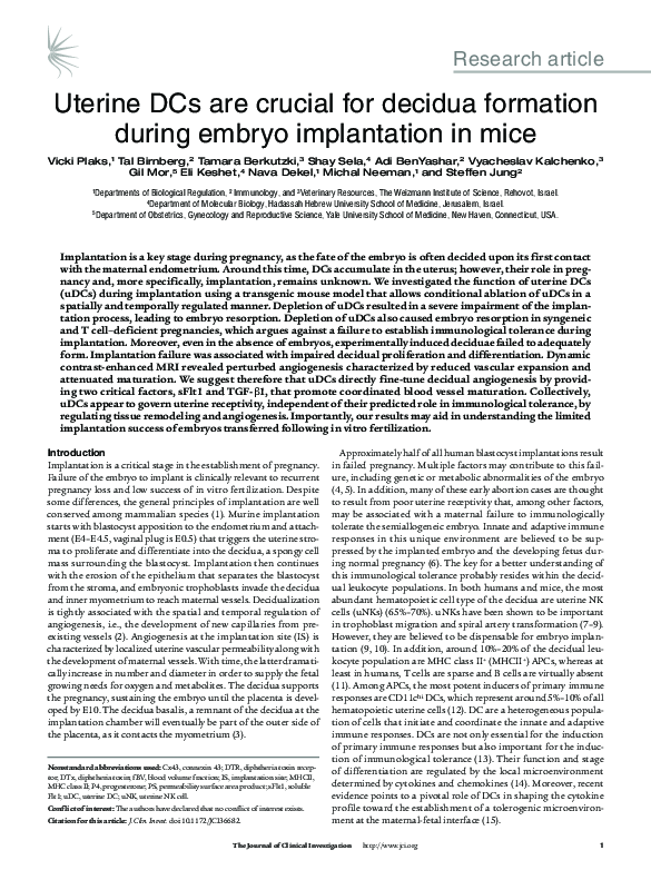 (PDF) Uterine DCs are crucial for decidua formation during embryo ...