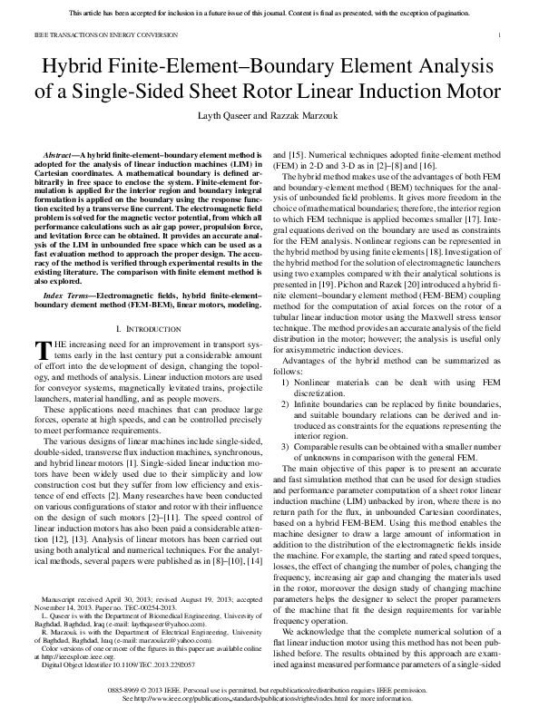(PDF) Hybrid Analysis of Single-Sided Sheet Rotor LIM