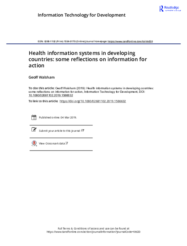 (PDF) Health information systems in developing countries: benefits ...