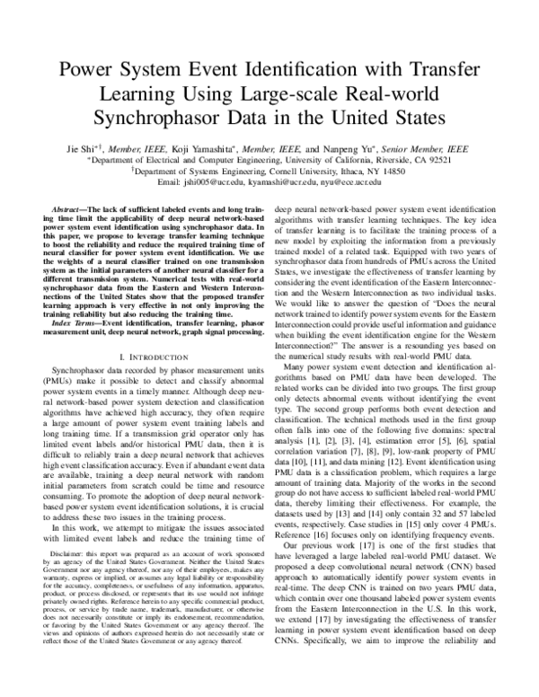 Pdf Power System Event Identification With Transfer Learning Using Large Scale Real World