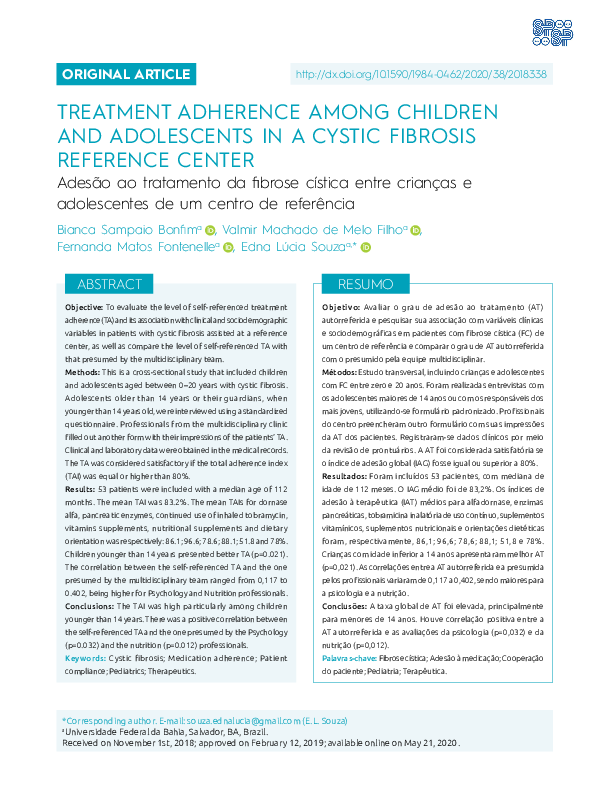 (PDF) Treatment Adherence Among Children and Adolescents in a Cystic ...