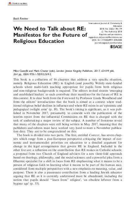 (PDF) We Need to Talk about RE: Manifestos for the Future of Religious ...