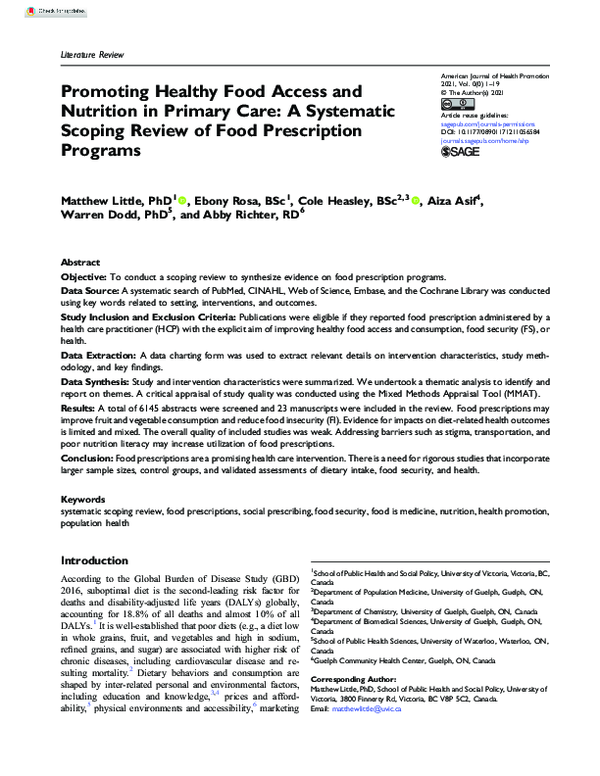 (PDF) Promoting Healthy Food Access and Nutrition in Primary Care: A ...