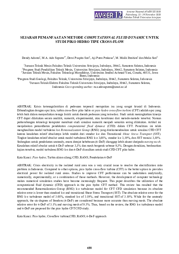 (PDF) Sejarah Pemanfaatan Metode Computational Fluid Dynamic Untuk Studi Piko Hidro Tipe Cross-Flow