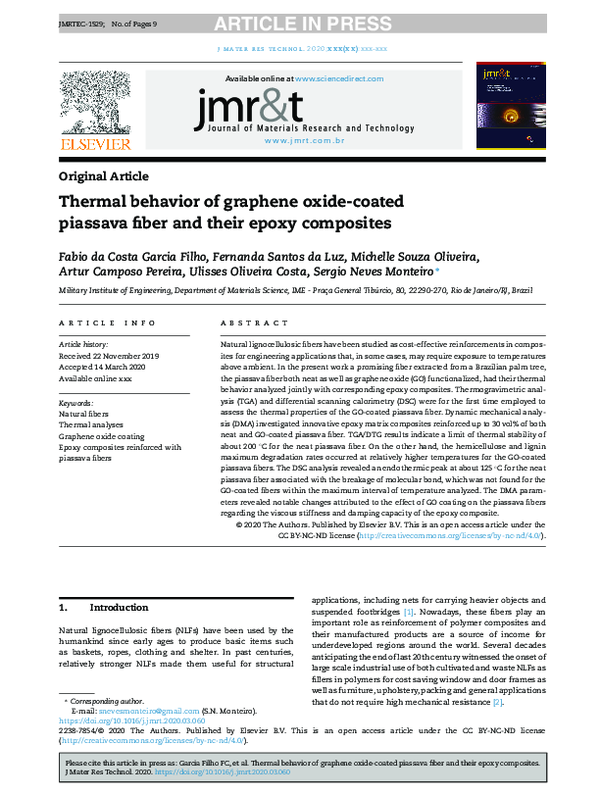 (PDF) Thermal behavior of graphene oxide-coated piassava fiber and ...