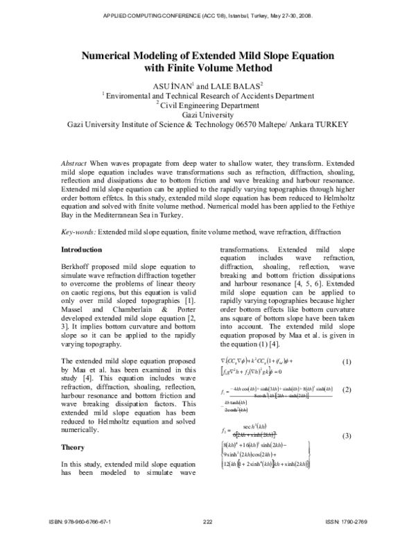 (PDF) Numerical modeling of extended mild slope equation with finite ...